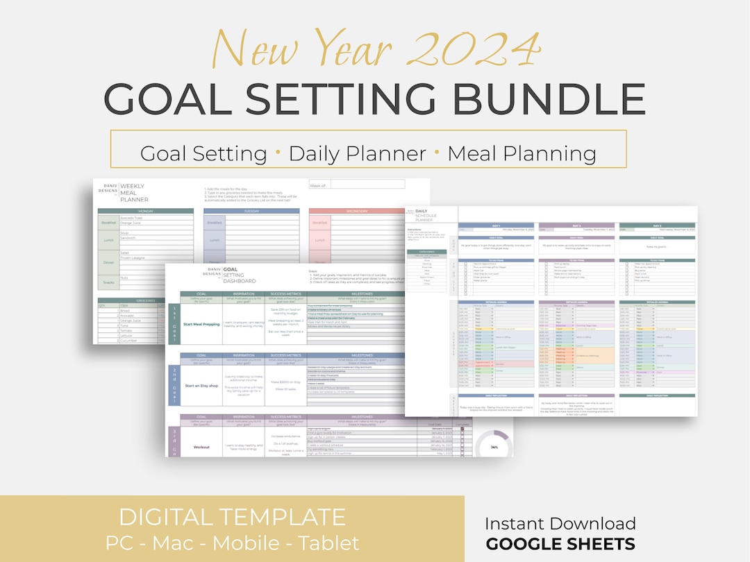 New Year 2024 Goals Bundle! Simple Goal Setting Template, Digital Daily ...