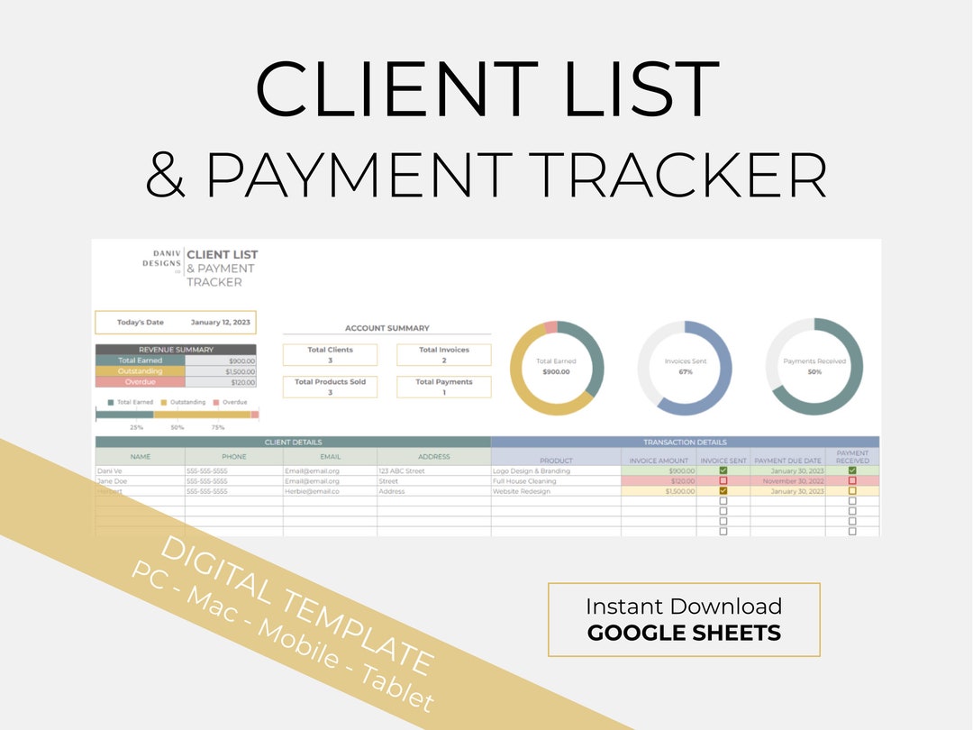 Client Tracker & Payment Tracker Spreadsheet | Customer List and Order ...