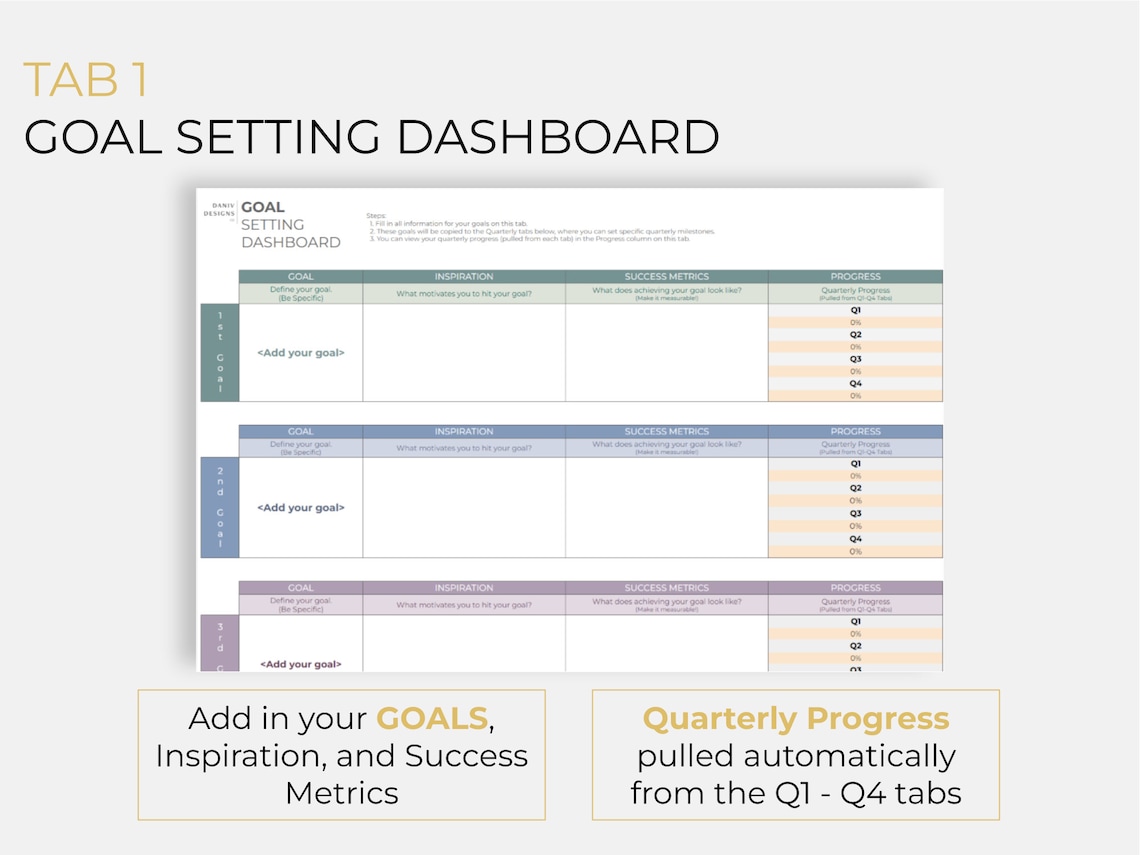 Quarterly Goal Setting Spreadsheet Digital Goal Planner New Year ...