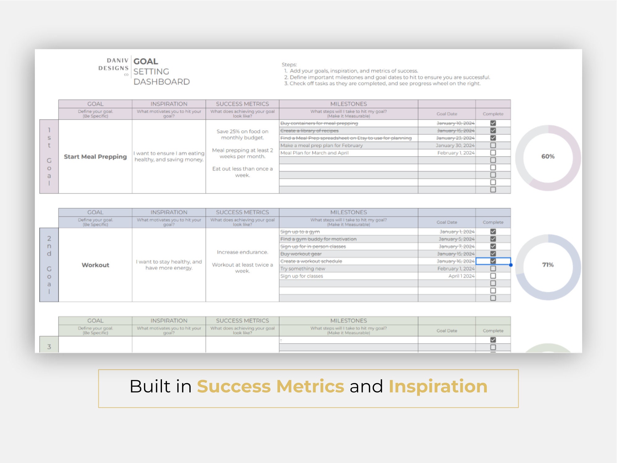 Digital Goal Setting Planner | Goal Planning Spreadsheet | Goal ...