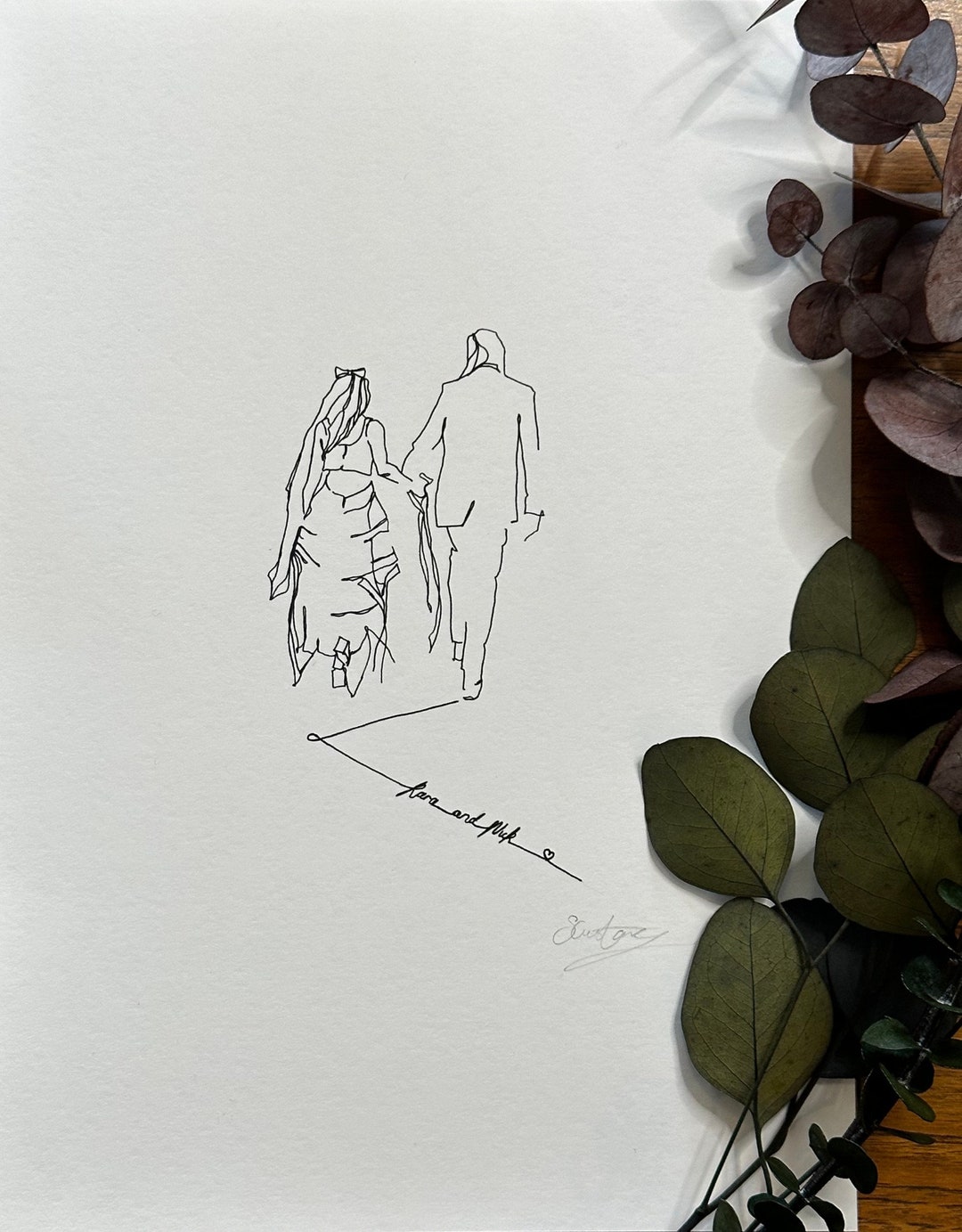 Married Couple Single Line Drawing | A3 Size - Etsy