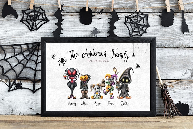 Personalized Monster Family Halloween Art Print, Custom Family Portrait ...