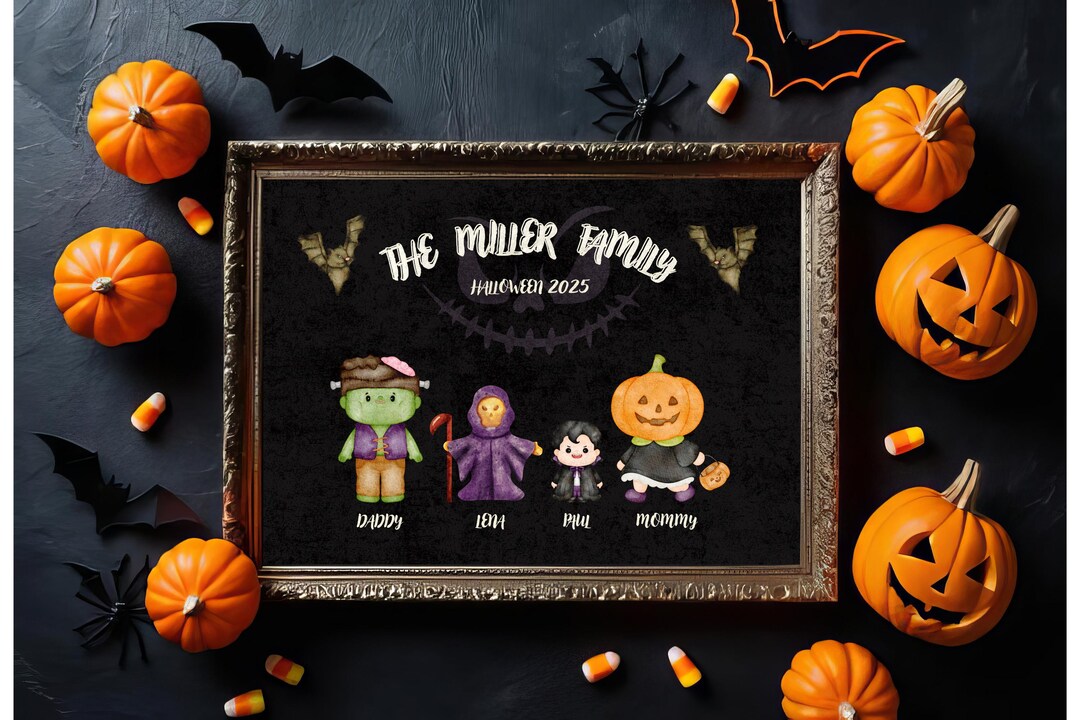 Personalized Monster Family Halloween Art Print, Custom Family Portrait ...