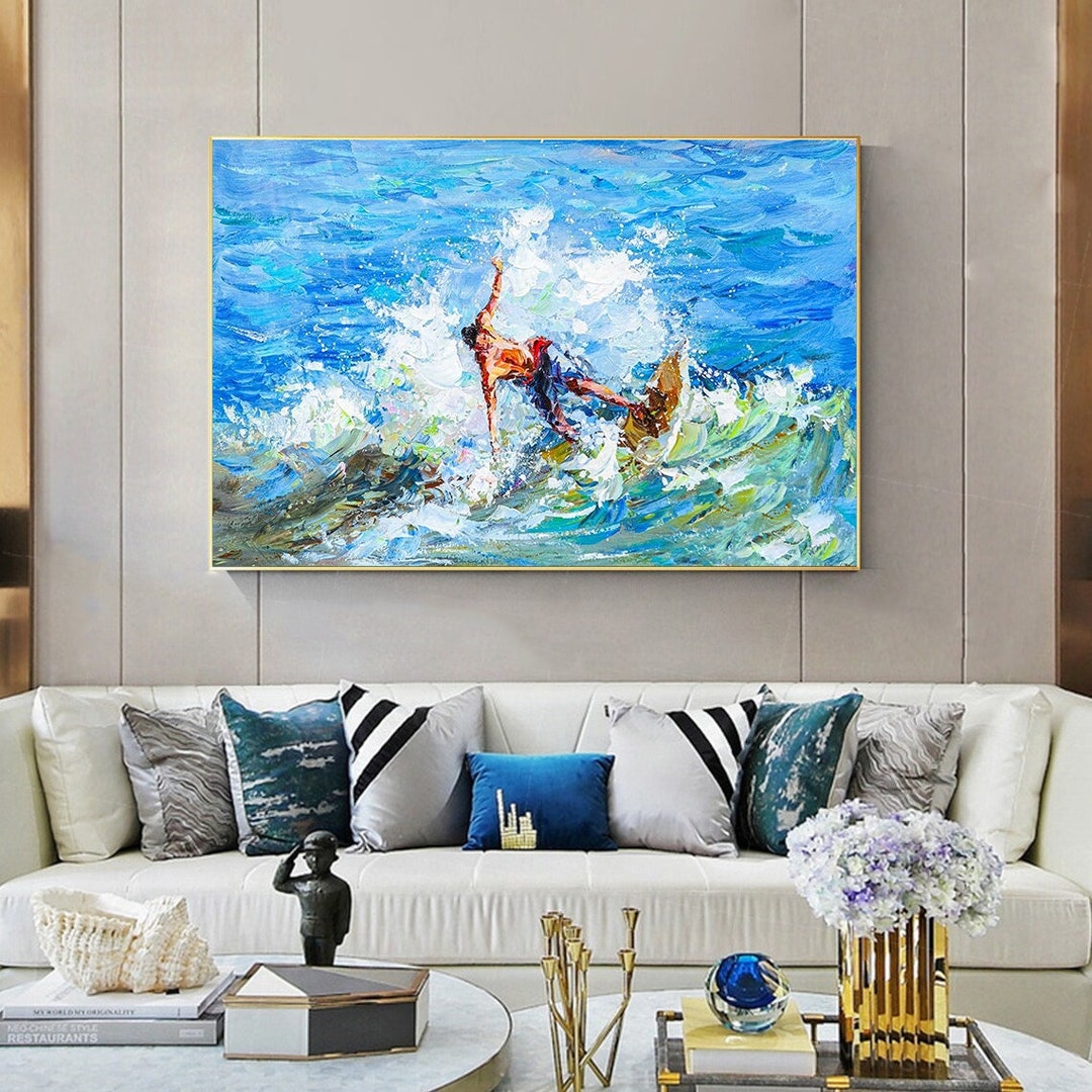 Surf Painting, Sport Art, Surfer Wall Art, Textured Art, Large Wall ...
