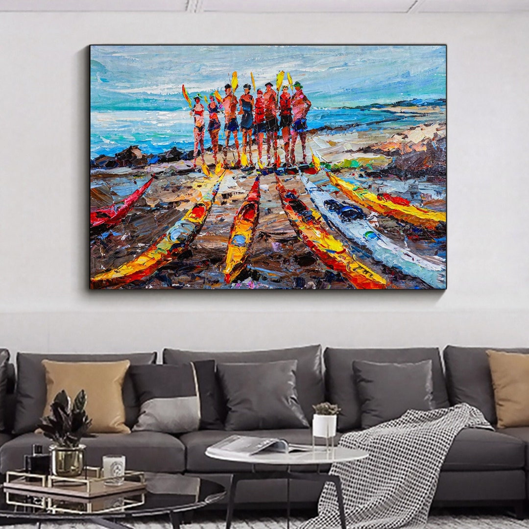 Canoe Crew, Canoe Painting, Large Horizontal Art, Canoe Wall Art ...