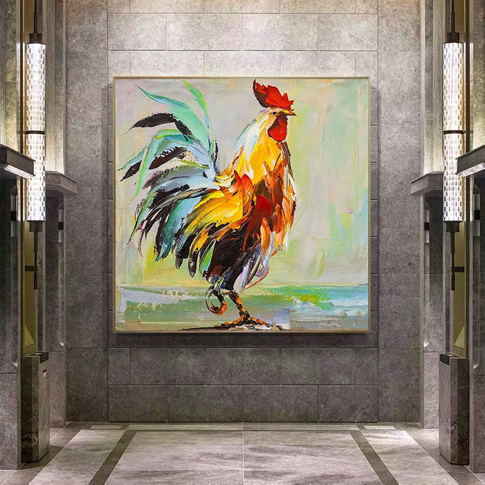 Spanish Handsome Rooster, Impasto Oil Painting, Heavy Textured Art ...