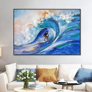 Surfing Art, Large Horizontal Art, Surfing Wall Art, Textured Art ...