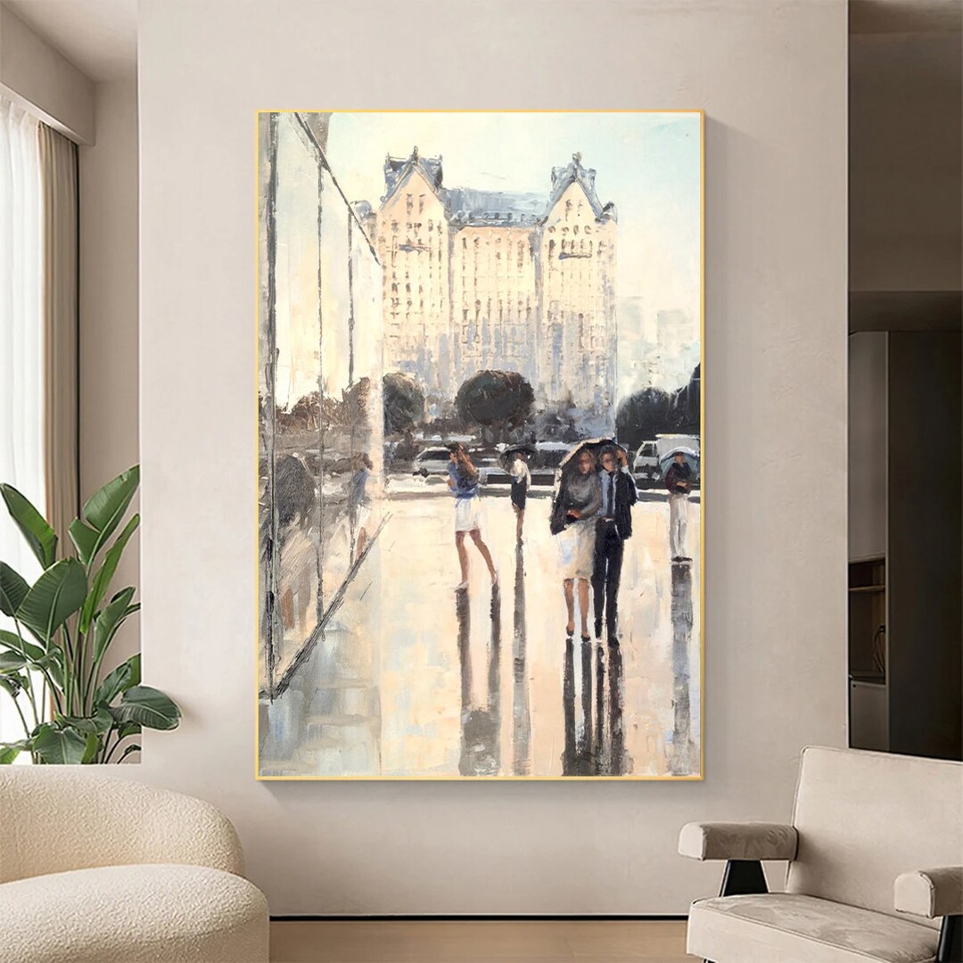 Heavy Rain, Cityscape Art, Oil Painting Canvas Original, Cityscape Wall ...