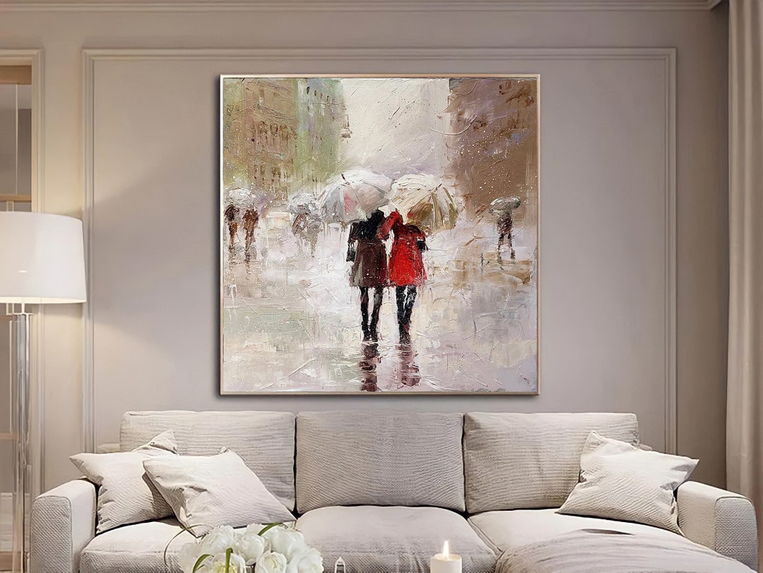 Abstract Walk, Rainy Day, Oil Painting Canvas Original, City Art ...