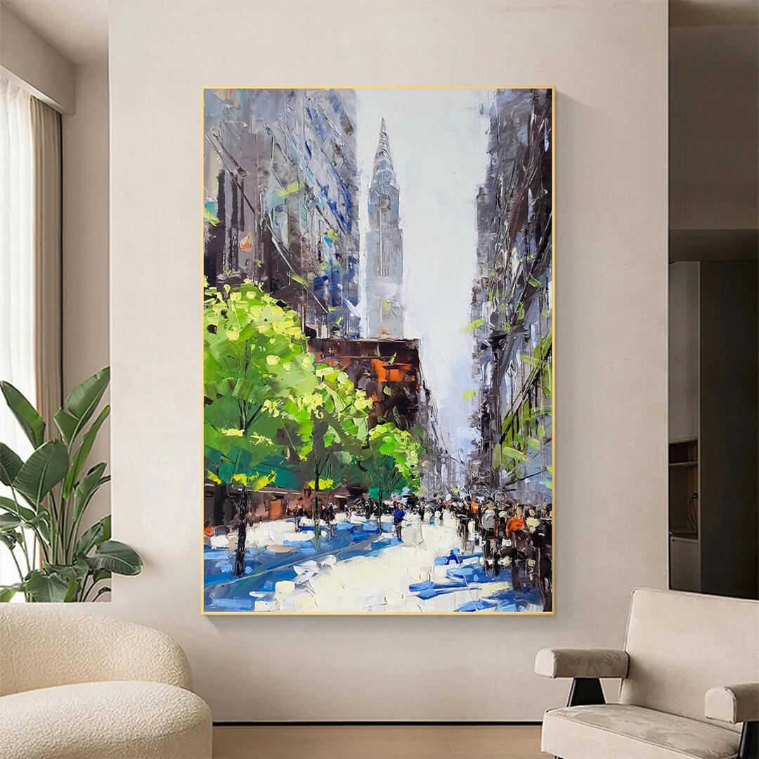Spring, Cityscape Art, Oil Painting Canvas Original, Cityscape Wall Art ...
