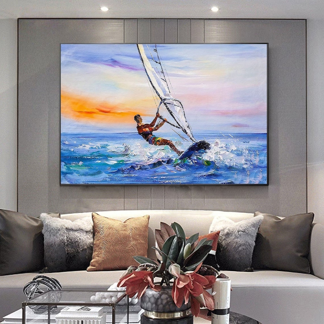 Windsurf, Sports Art, Surfer Art, Textured Art, Framed Canvas, Surfer ...