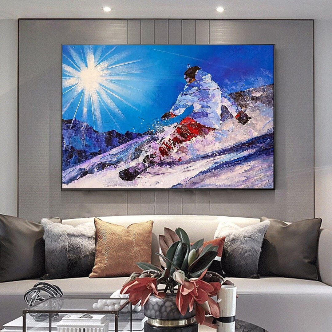 Snowboard Art, Sport Art, Winter Painting, Snowboard Decor, Textured ...