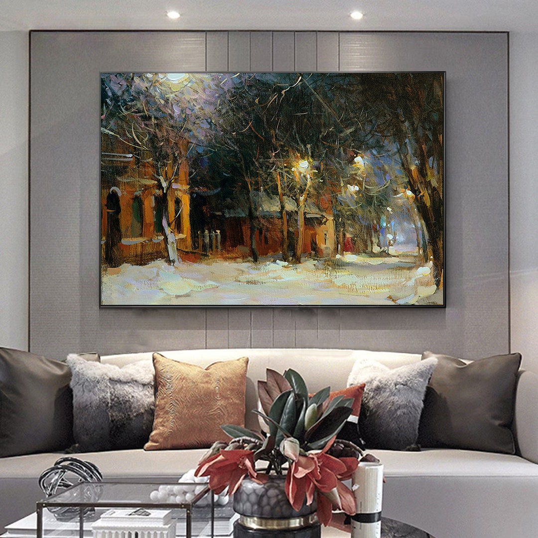 Cold Winter Night, Street Scene Art, Oil Painting Canvas, Winter Wall ...