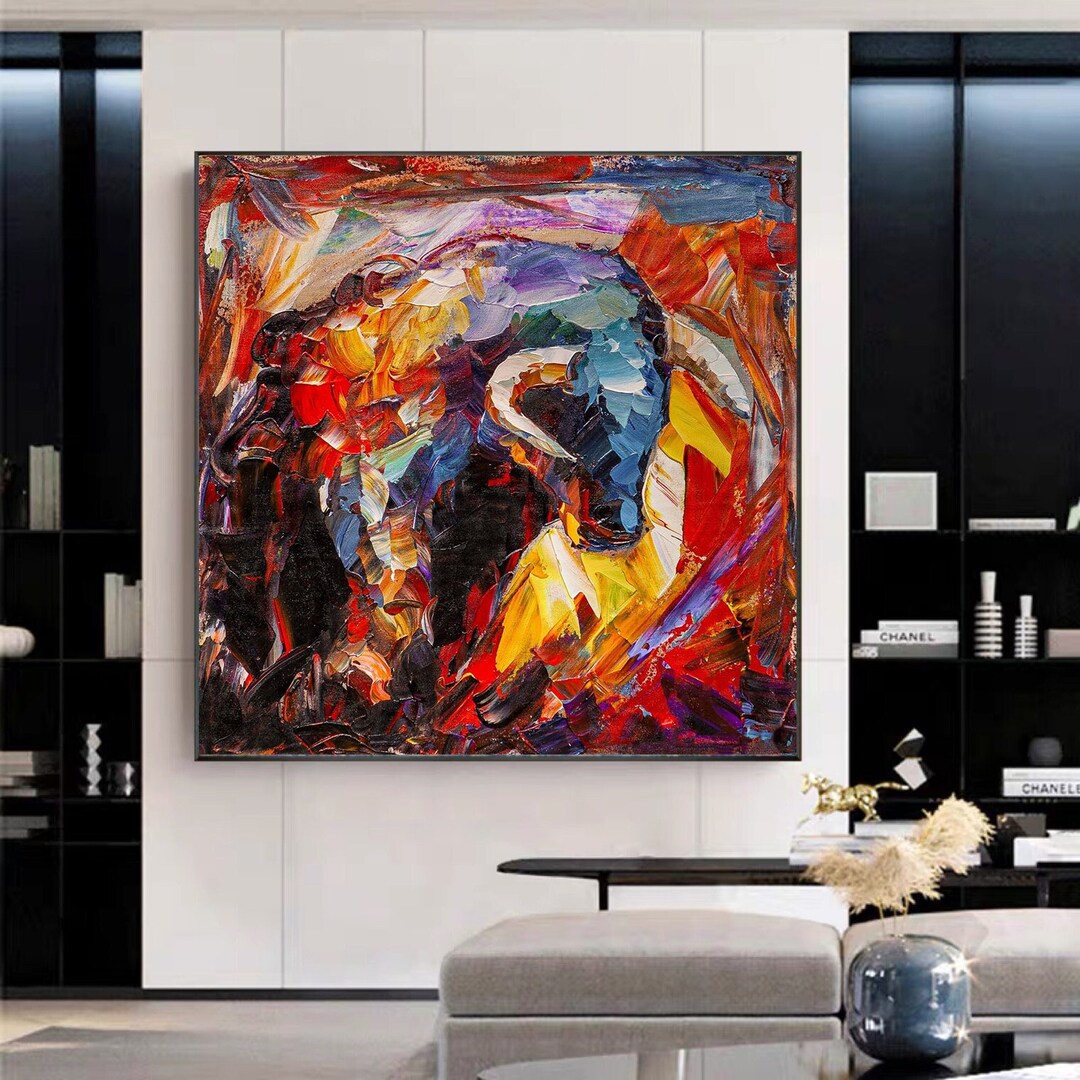 Bull Painting, Animal Art, Heavy Textured Painting, Bull Wall Art ...