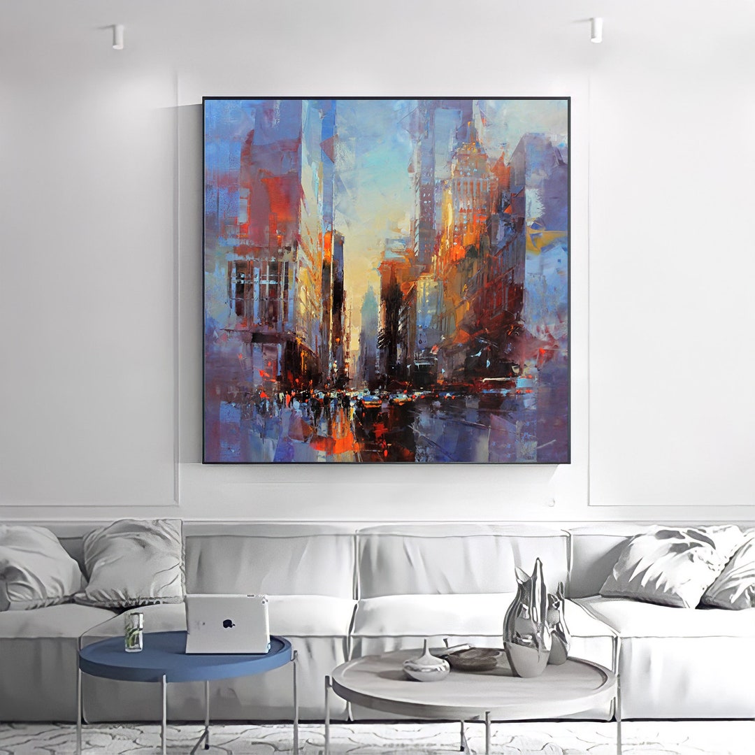 New York, Abstract City Art, Original Abstract Oil Painting Canvas ...