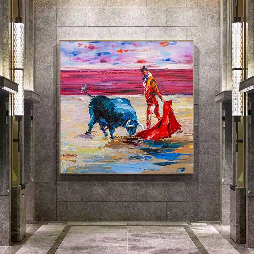 Bullfighter, Animal Painting, Bull Art, Impasto Painting, Textured Wall ...