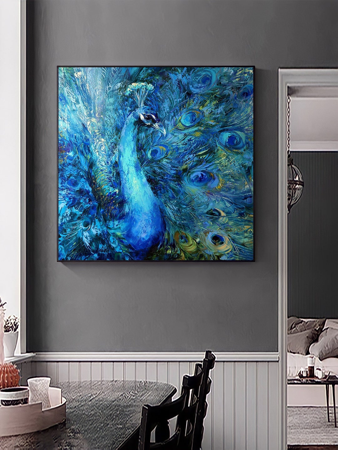 Peacock Painting, Textured Art, Animal Art, Peacock Decor, Peacock ...