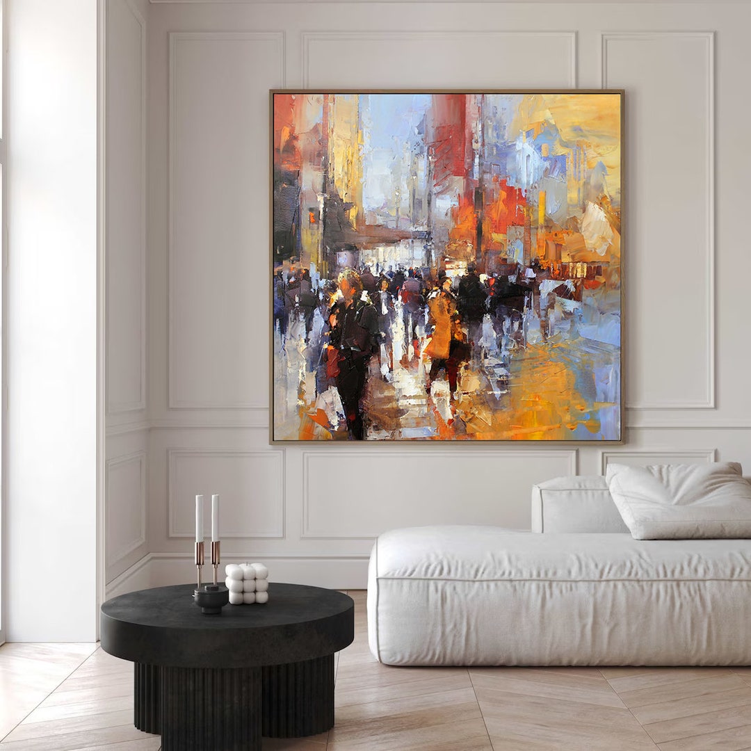 City Crowd, Abstract City Art, Original Abstract Oil Painting Canvas ...