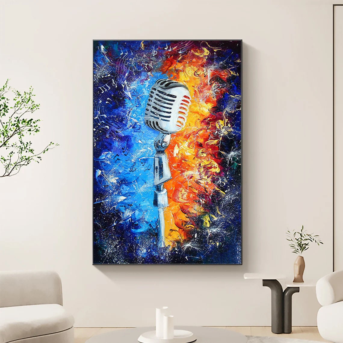 Colorful Microphone, Oil Painting Canvas Original, Instrument Art ...
