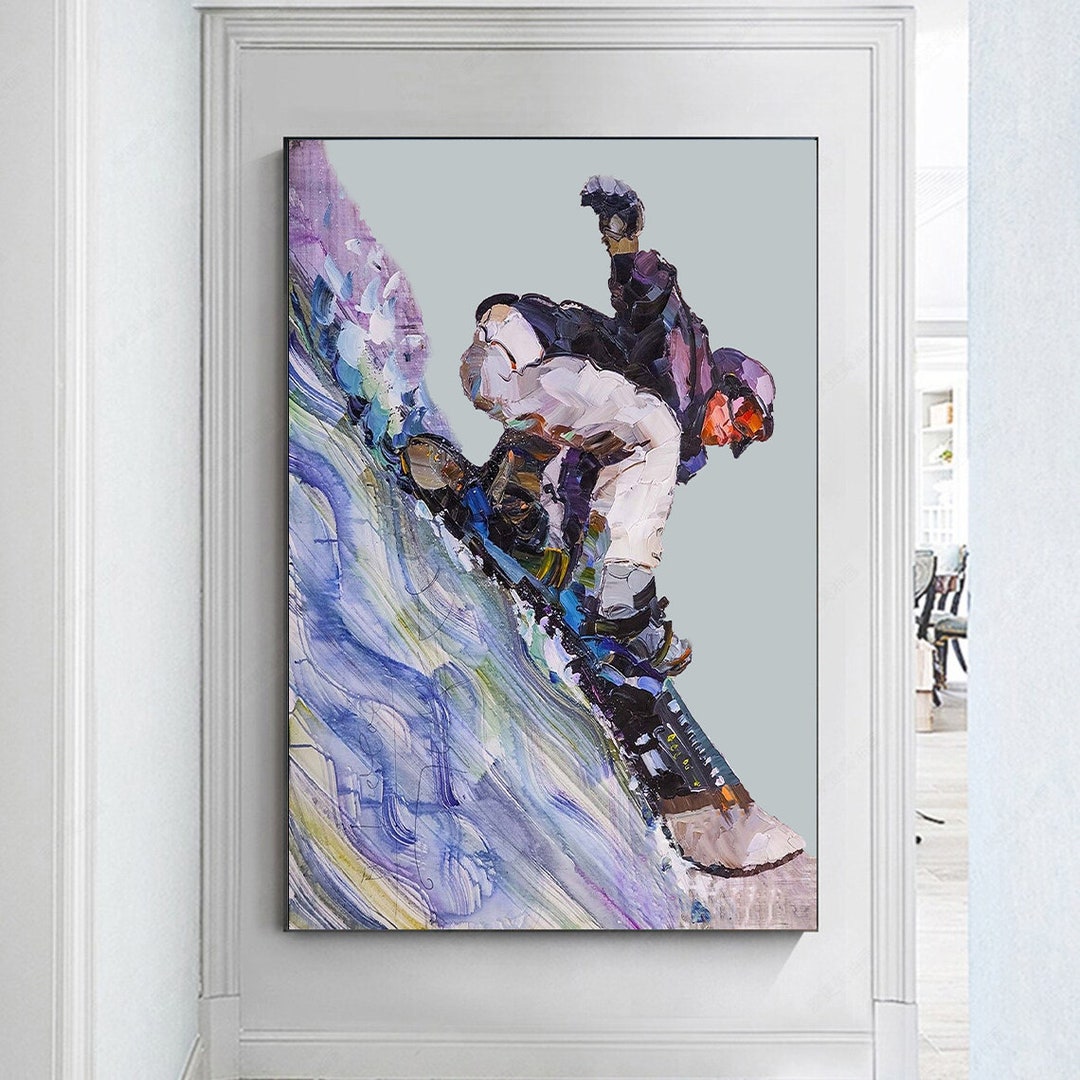 Snowboarding Art, Sports Art, Textured Art , Winter Wall Art, Snowboard ...