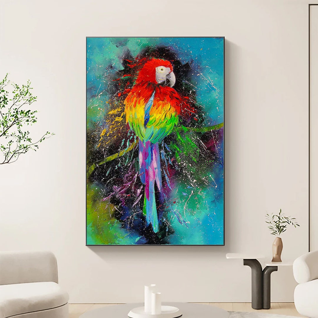 Charming Parrot, Oil Painting Canvas Original, Parrot Art, Colorful ...