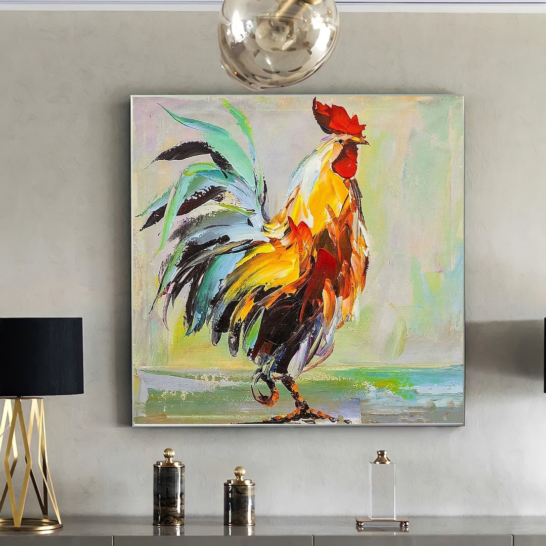 Spanish Handsome Rooster, Impasto Oil Painting, Heavy Textured Art ...