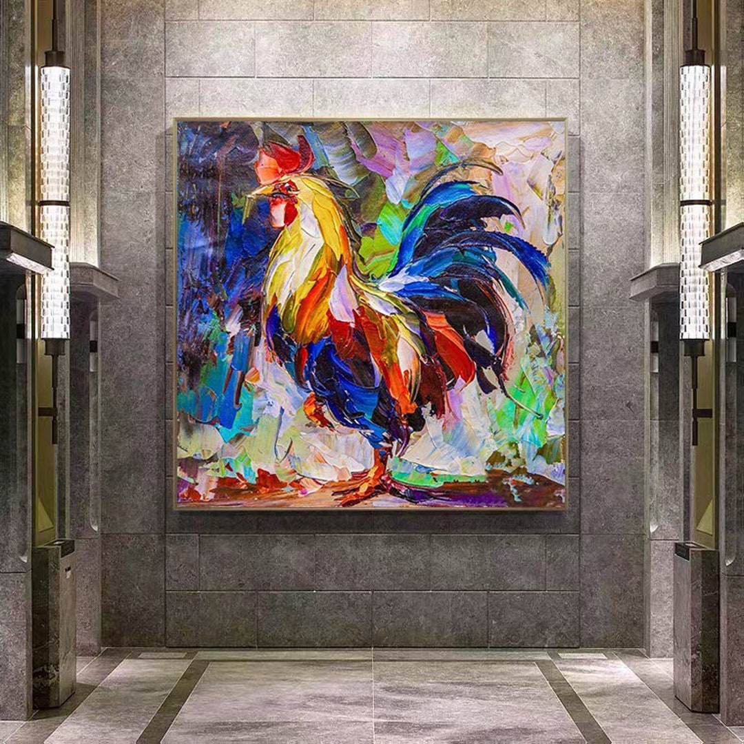 Heavy Texture Rooster Painting: Colorful Impasto Animal Wall Art - Etsy
