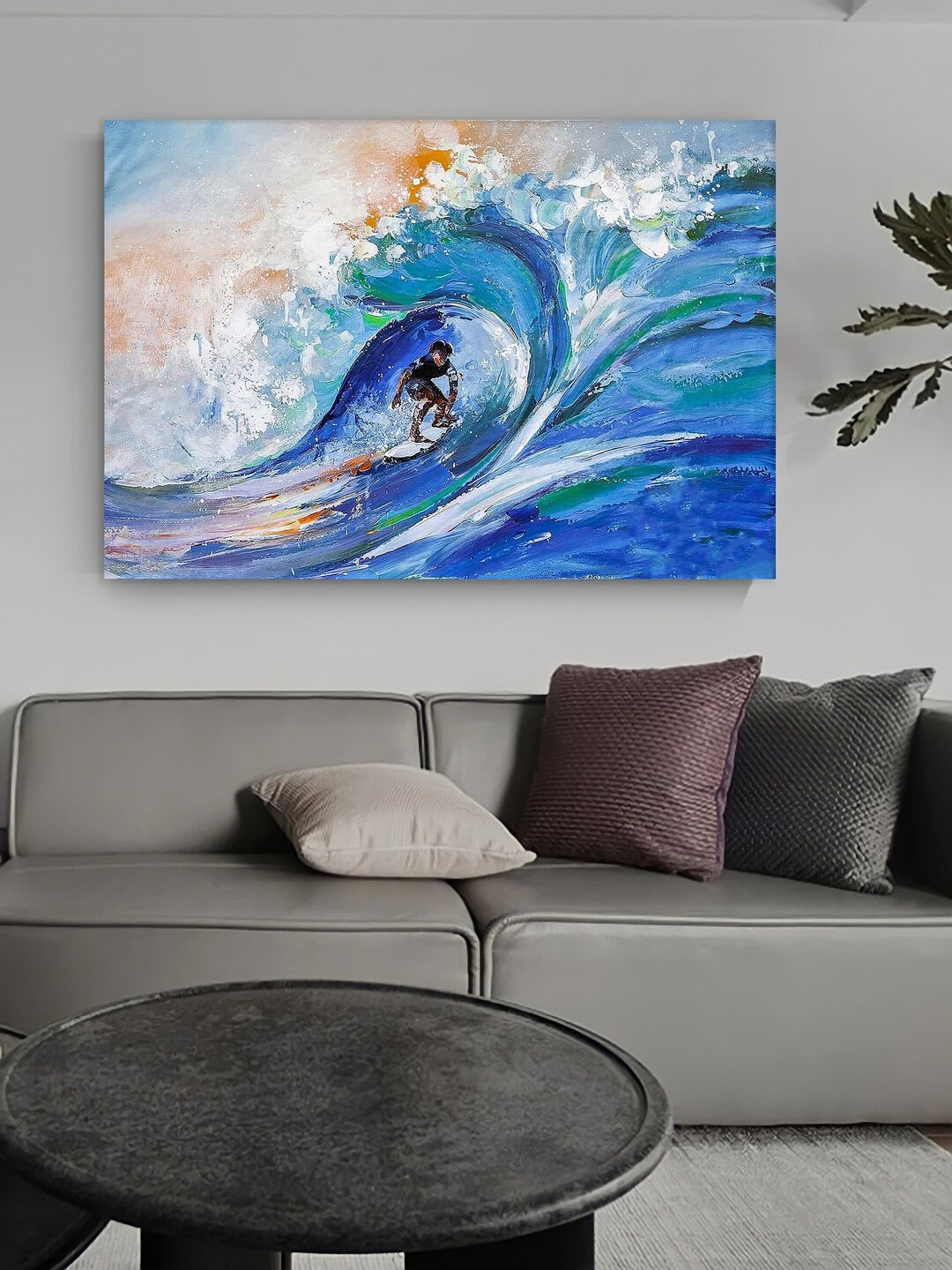Surfing Art, Large Horizontal Art, Surfing Wall Art, Textured Art ...