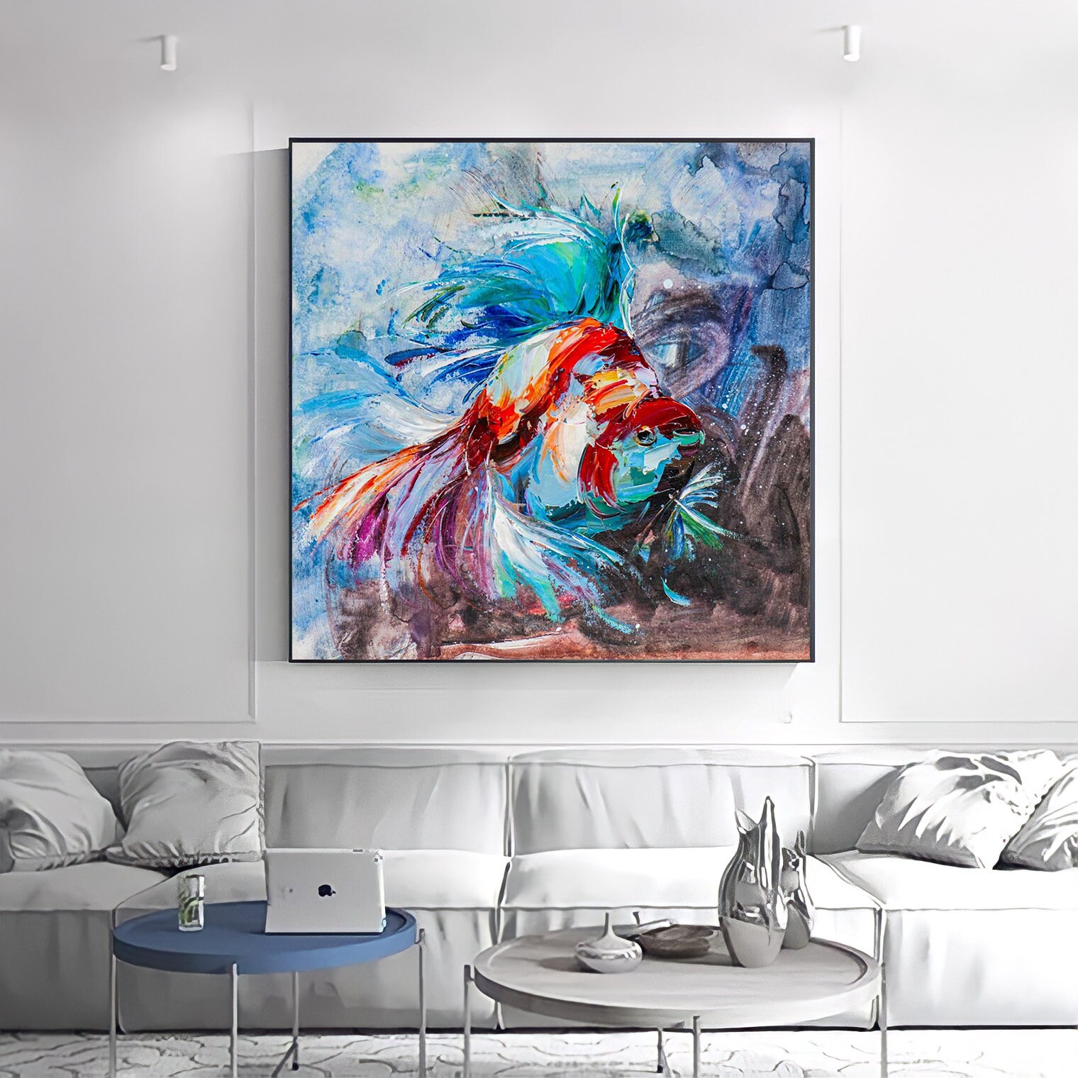 Japanese Fish Textured Canvas Art Sea Animal Wall Art Fish - Etsy