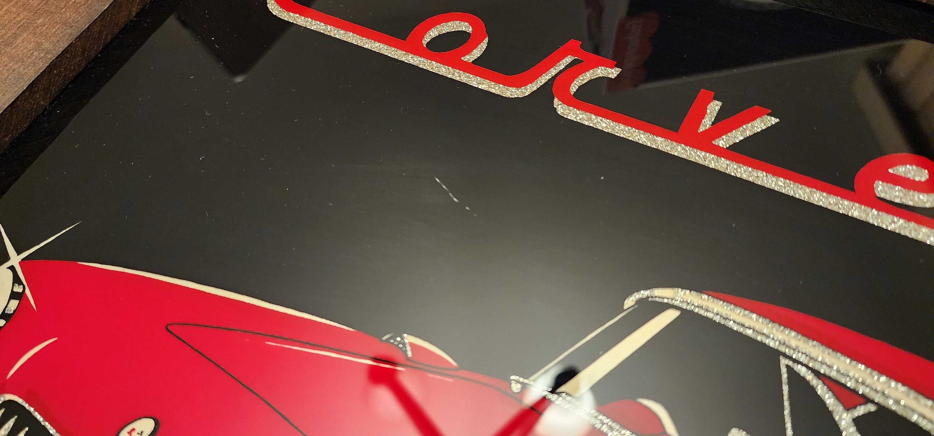 Vintage 1957 Chevy Corvette Convertible Glass Glitter Picture With Wood ...