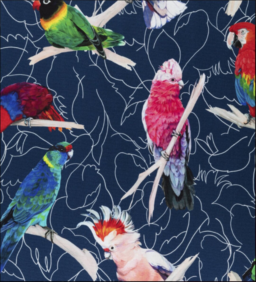 COTTON FABRIC Printed With Exotic Birds, Patterned Fabric, Textile ...