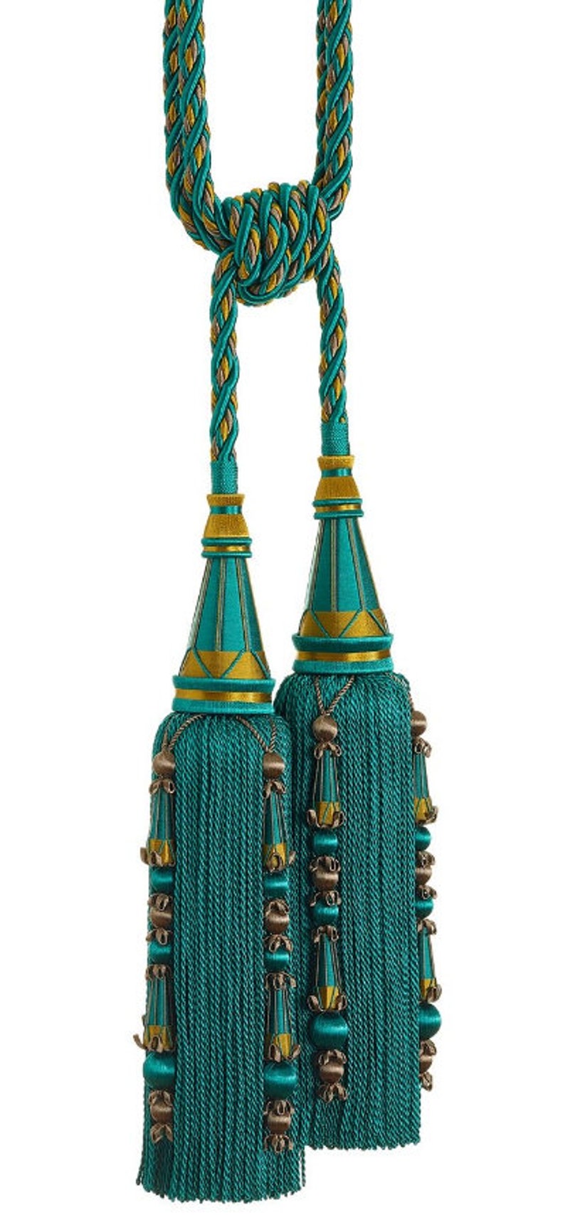 Boho curtain tieback 33 cm with double tassel, braided cord of 100 cm ...