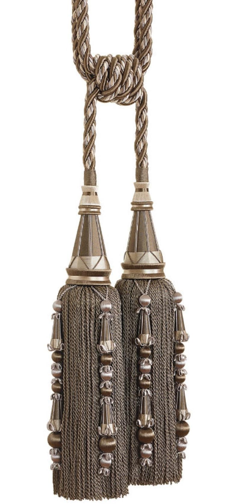 Boho curtain tieback 33 cm with double tassel, braided cord of 100 cm ...