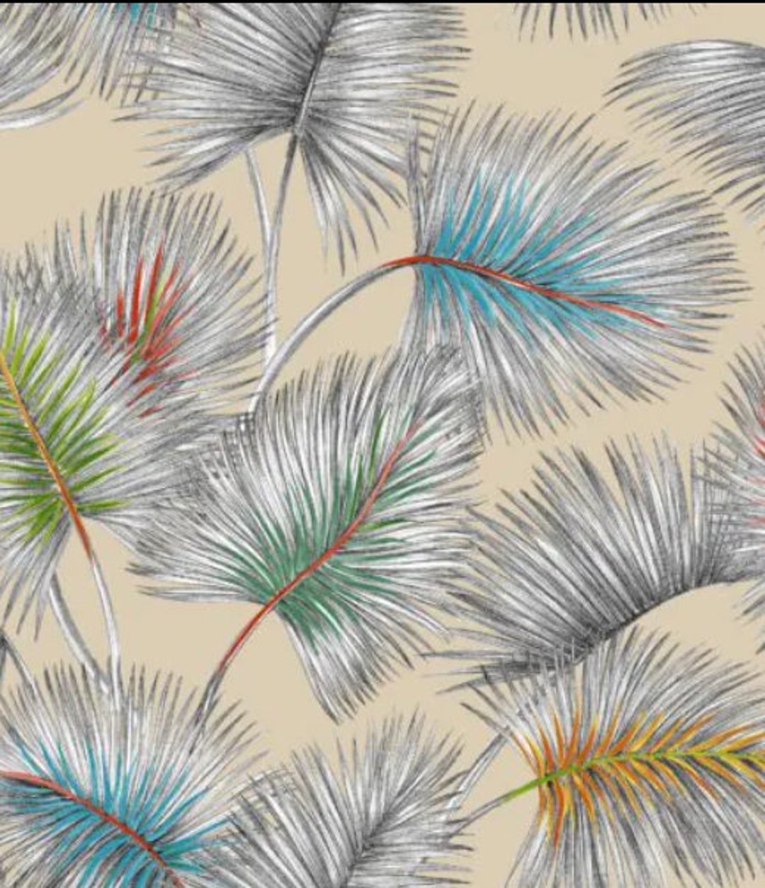 COTTON FABRIC Printed With Palm Leaves, Patterned Fabric, Textile Fiber ...