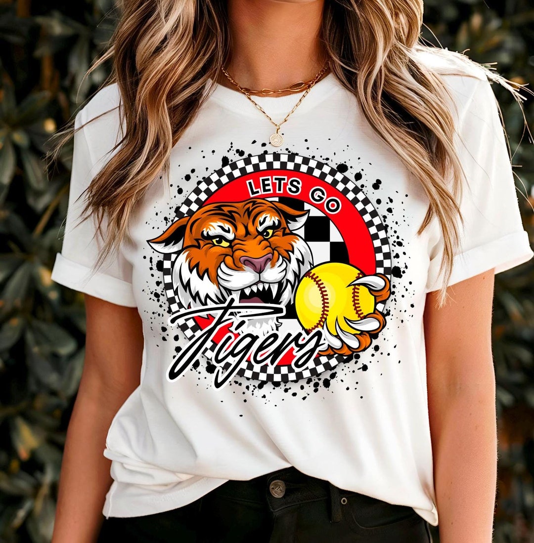 Tigers Checkered Red Softball PNG, School Mascot Png, Red and White ...