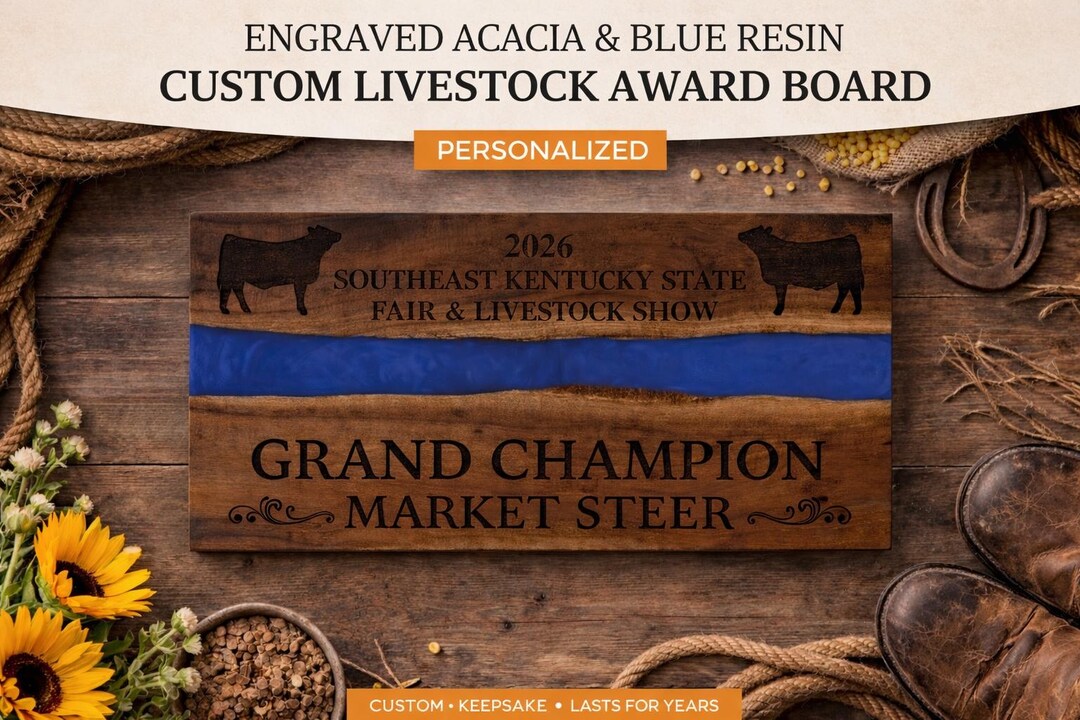 Premium Livestock Show Award Board – Custom Engraved Acacia & Pearl ...