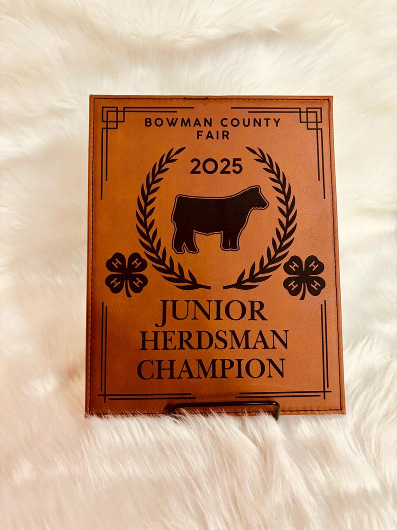Livestock Show Award Plaque, Engraved Leather Award, Livestock Award ...