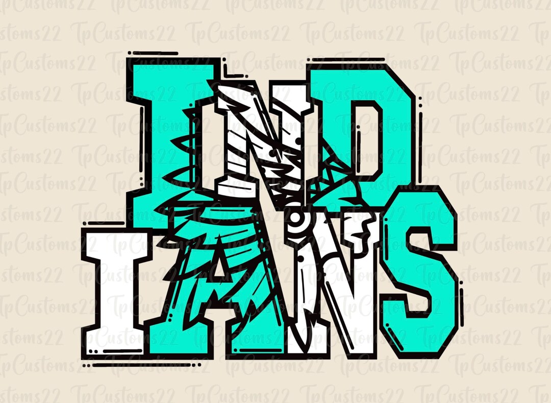 Indians Mint Football PNG, School Mascot Png, Mint and White Indians ...