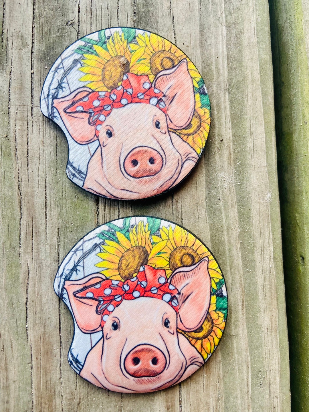 Pig Car Coasters, Set of TWO Car Coasters, Pig, Car Accessories ...
