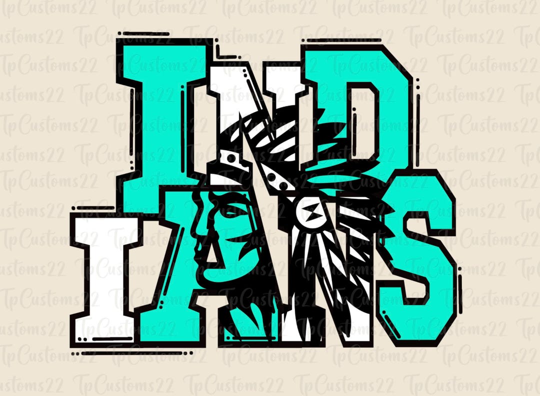 Indians Mint Football PNG, School Mascot Png, Mint and White Indians ...