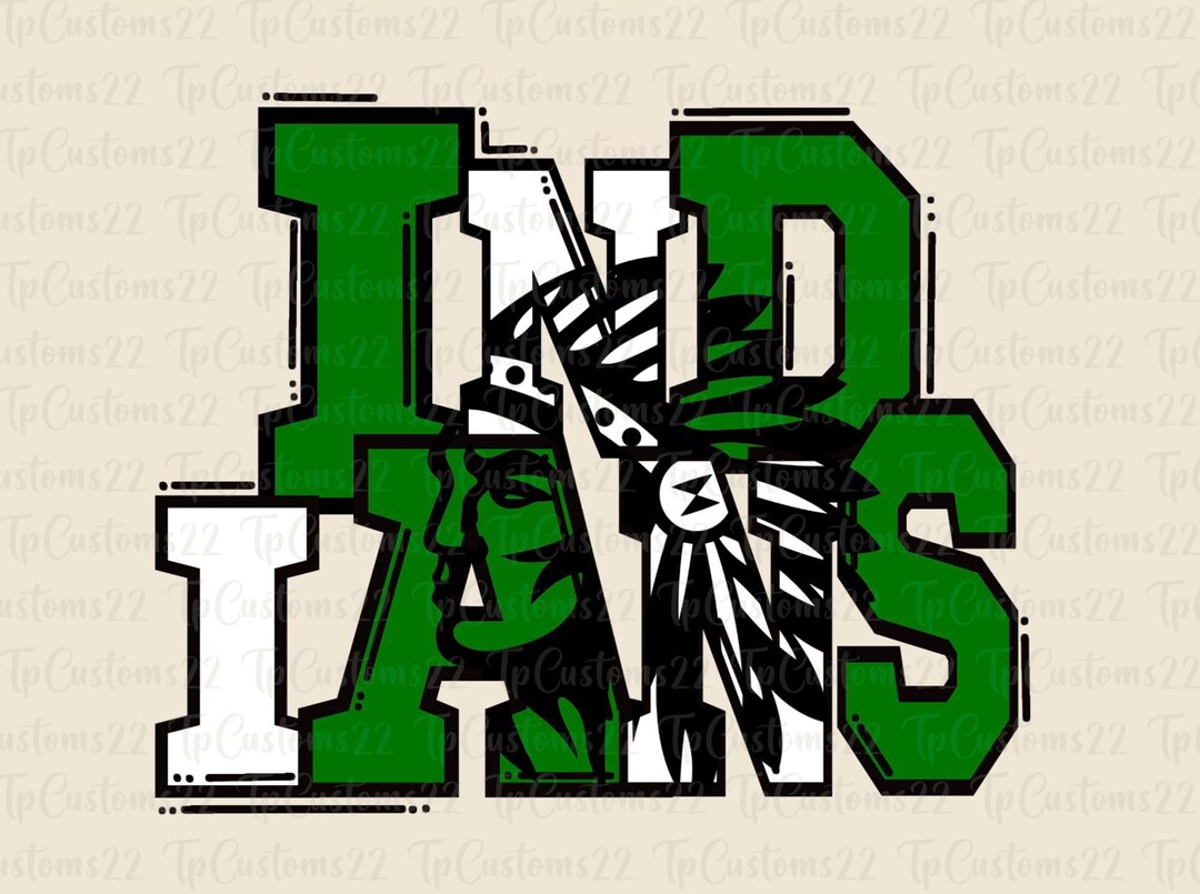 Indians Green Football PNG, School Mascot Png, Green and White Indians ...