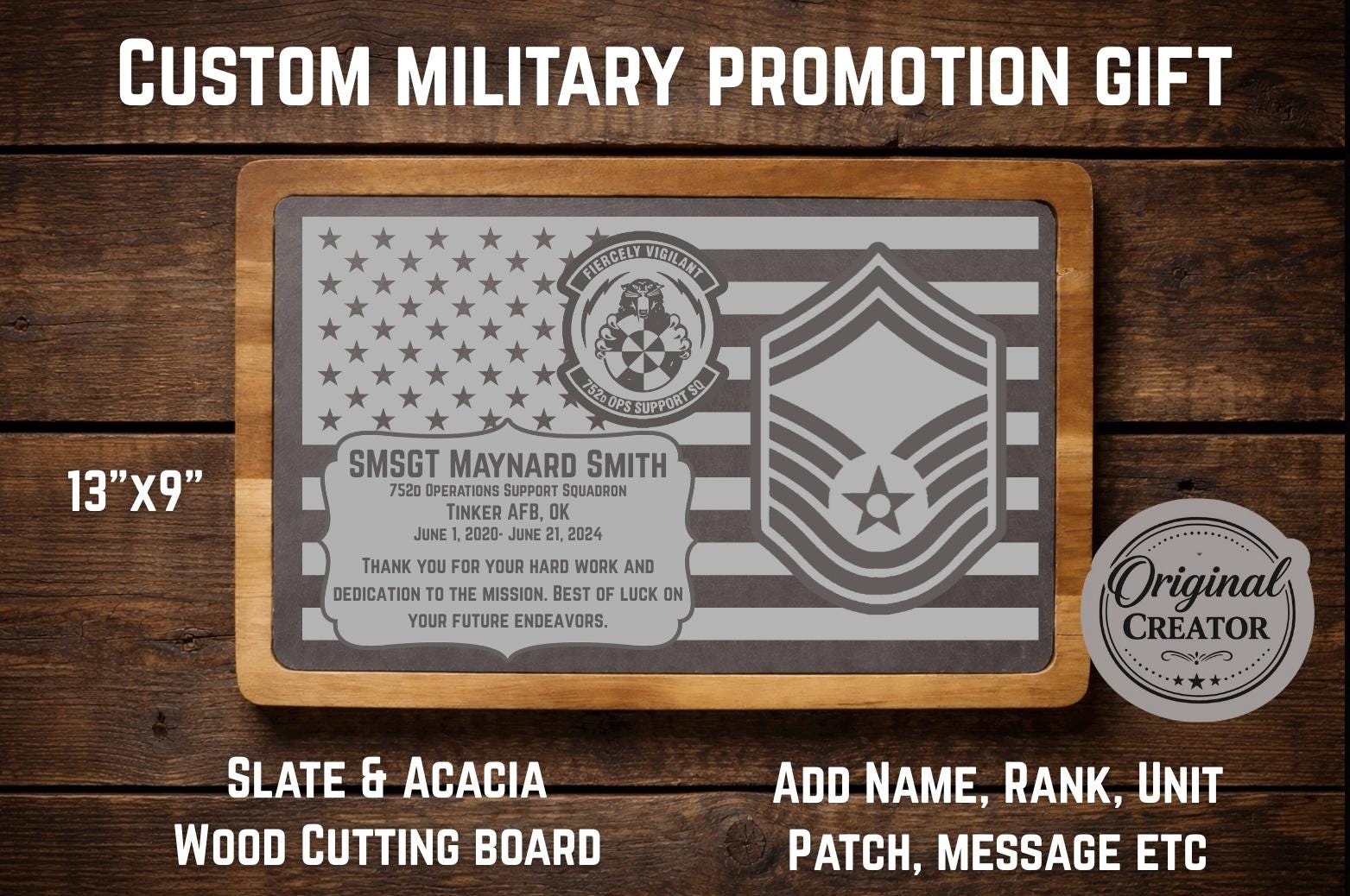 Military Promotion Gift Cutting Board, Personalized Rank & Unit Plaque ...