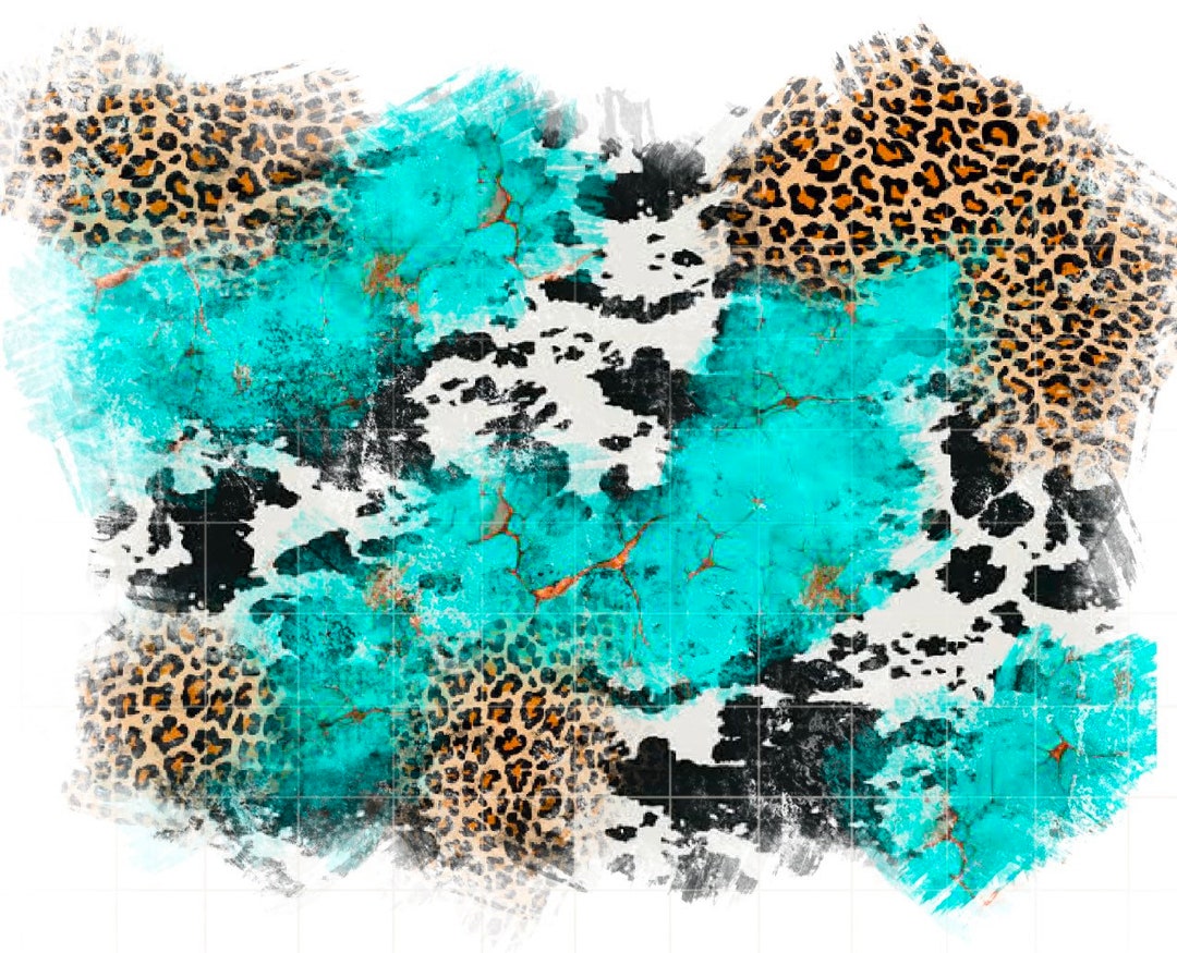 Turquoise Cowhide Leopard Background Png Sublimation Design, Western ...