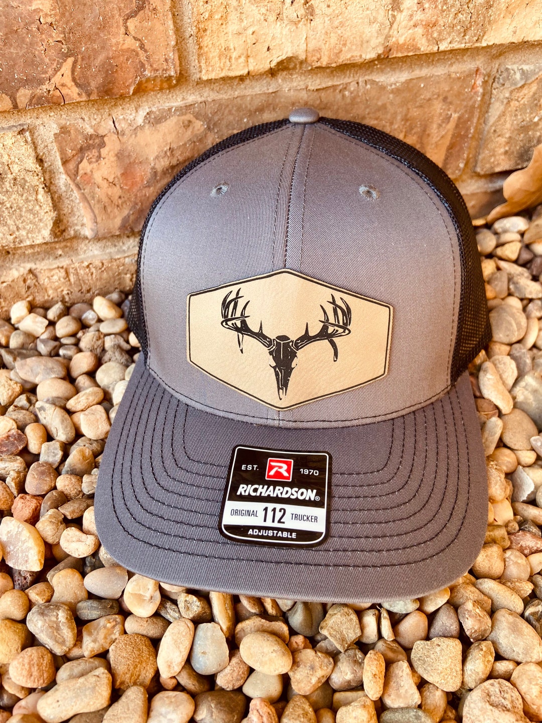 Deer Skull Hunting, Fishing, Leather Patch Hat, Richardson 112 ...