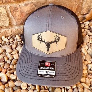 Deer Skull Hunting, Fishing, Leather Patch Hat, Richardson 112 ...
