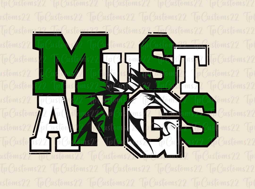 Mustangs Green Football PNG, School Mascot Png, Green and White ...