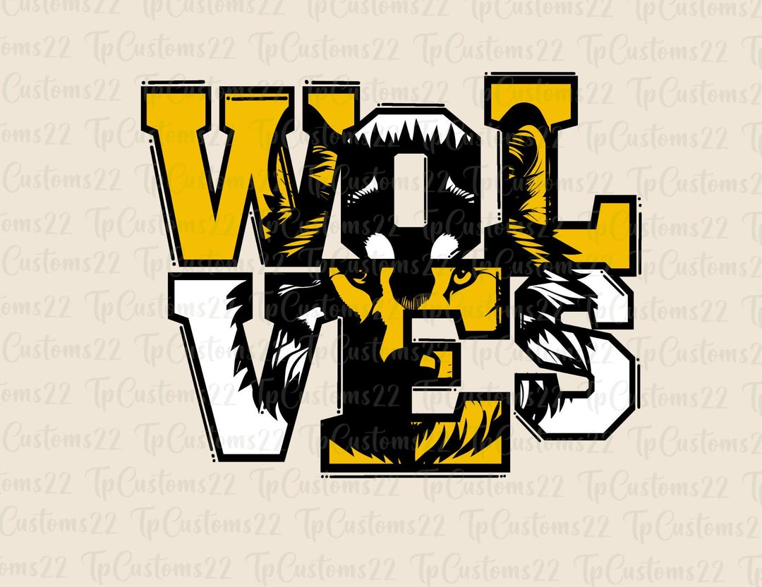 Wolves Yellow Football PNG, School Mascot Png, Yellow and White Wolves ...