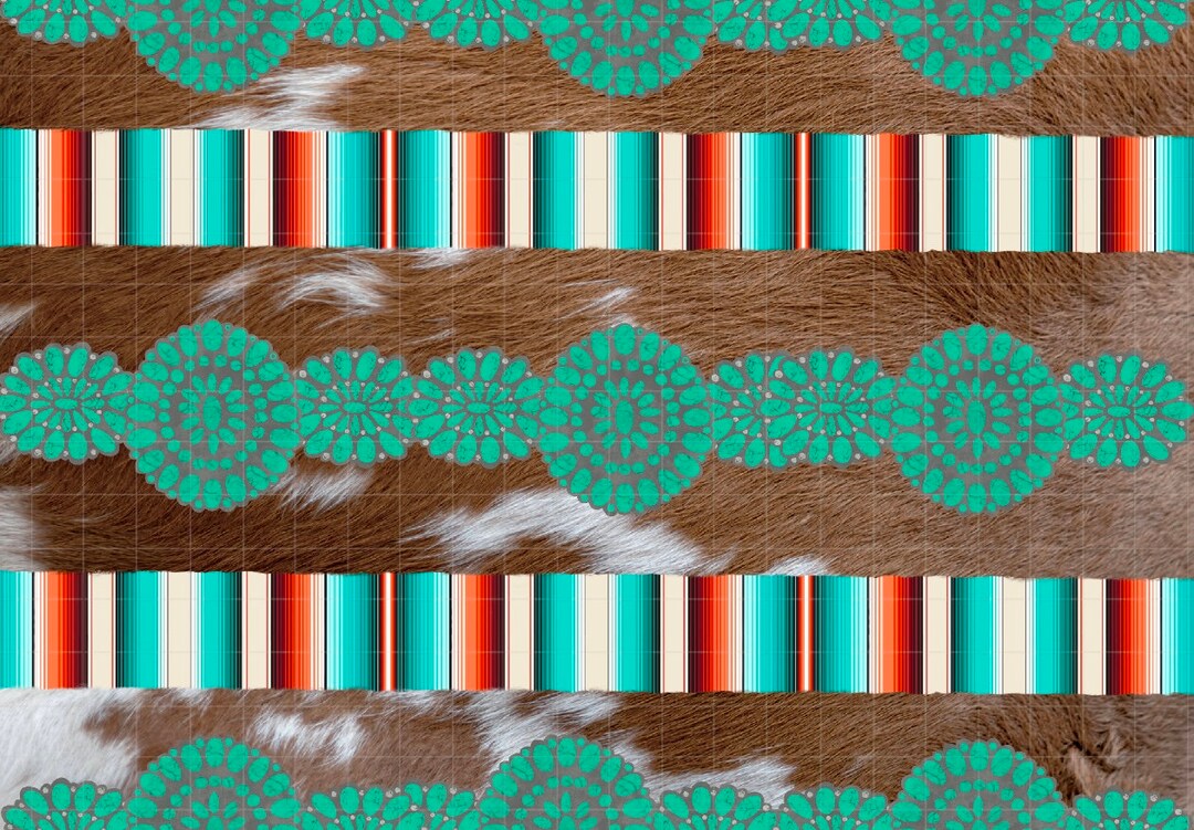 Cowhide Turquoise Serape Background Png Sublimation Design, Western ...