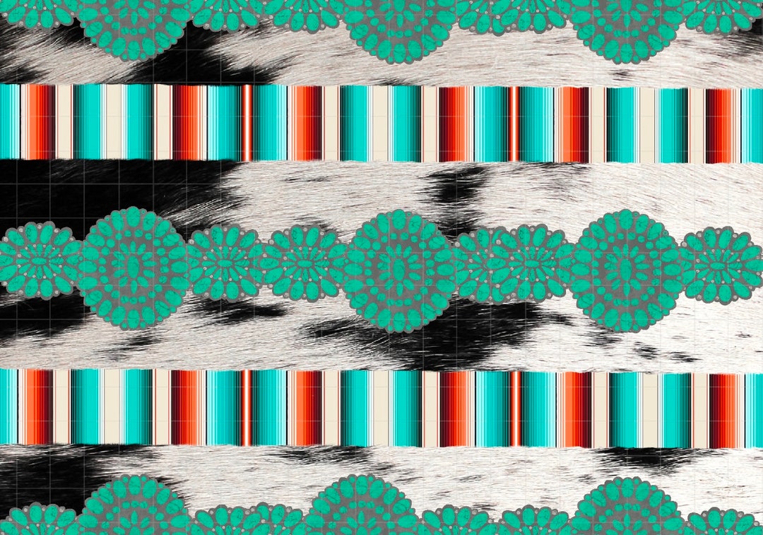 Cowhide Turquoise Serape Background Png Sublimation Design, Western ...