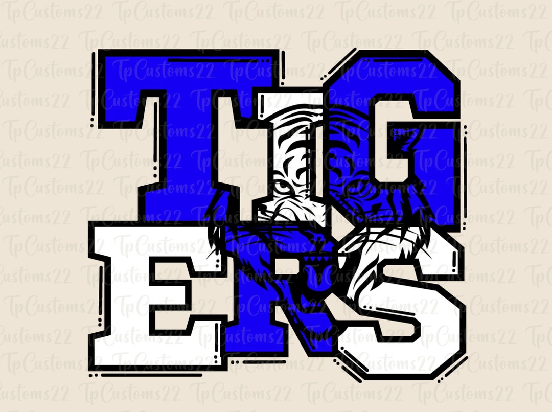 Tigers Blue Football PNG, School Mascot Png, Blue and White Tigers ...